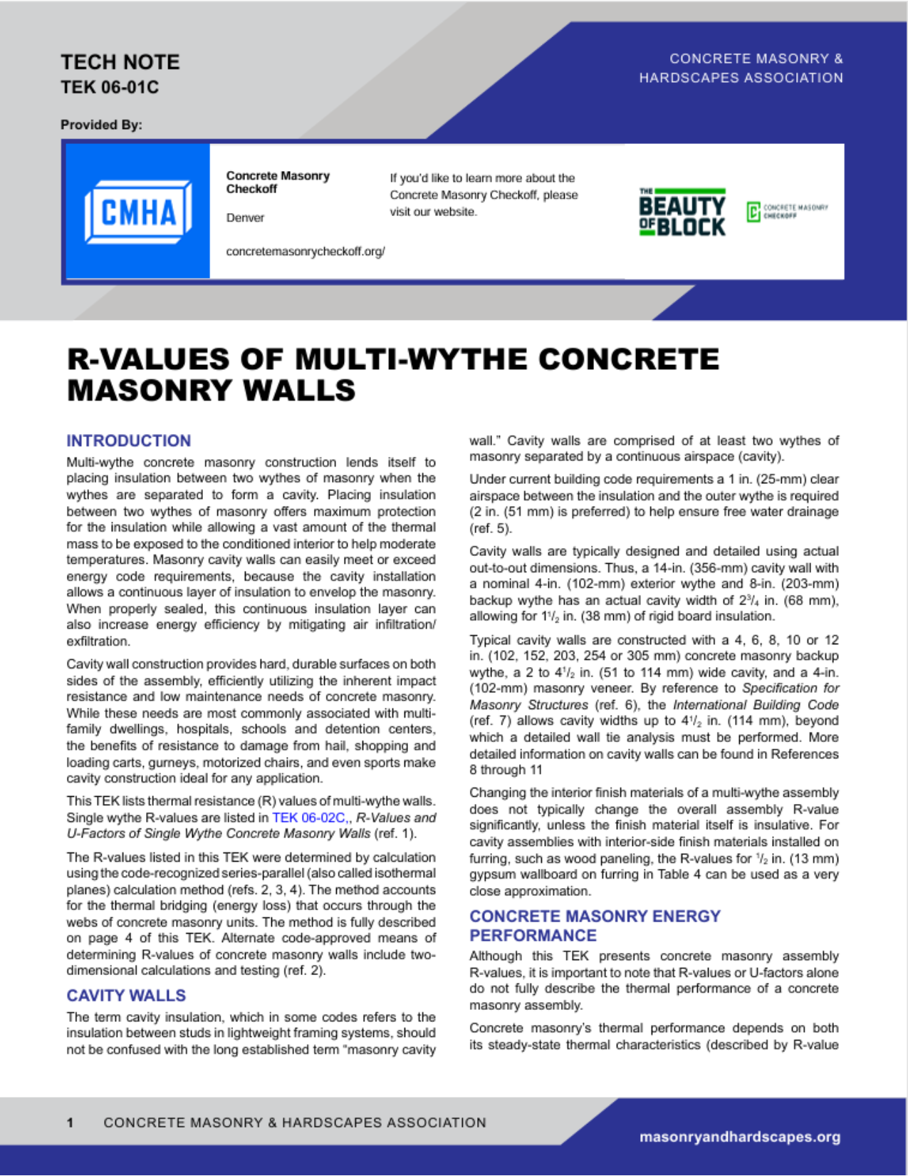 R-Values of Multi-Wythe Concrete Masonry Walls - The Beauty of Block
