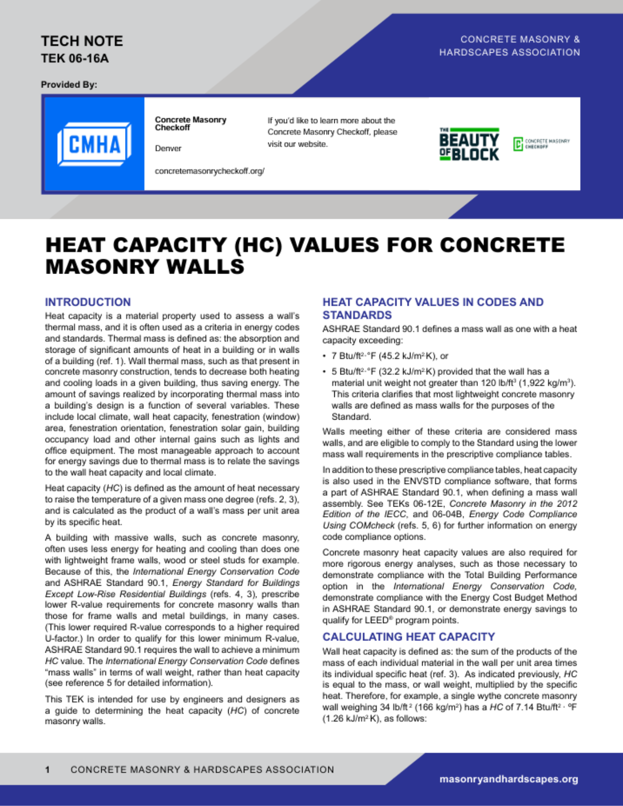 Heat Capacity (HC) Values for Concrete Masonry Walls - The Beauty of Block